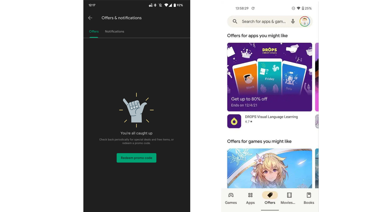 Play Store ücretsiz oyunlar için teklifler sekmesi hazırlıyor ...