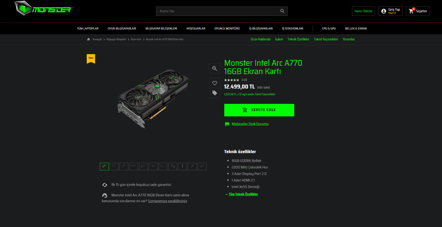 Monster Intel Arc A770 16 GB ekran kartını satışa sundu - SDN